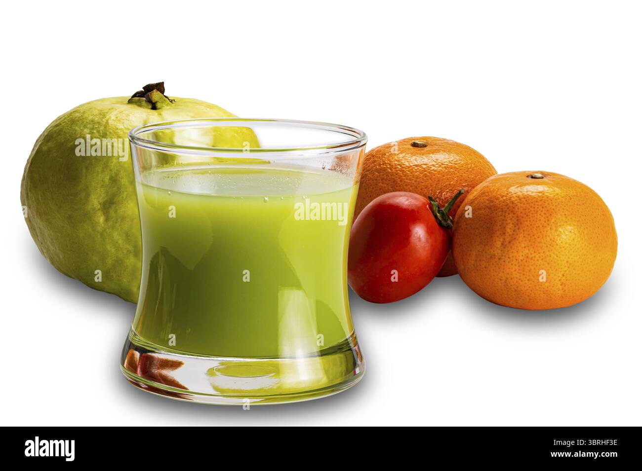 Fresh guava juice in transparent glass with ripe guava fruit, red ...