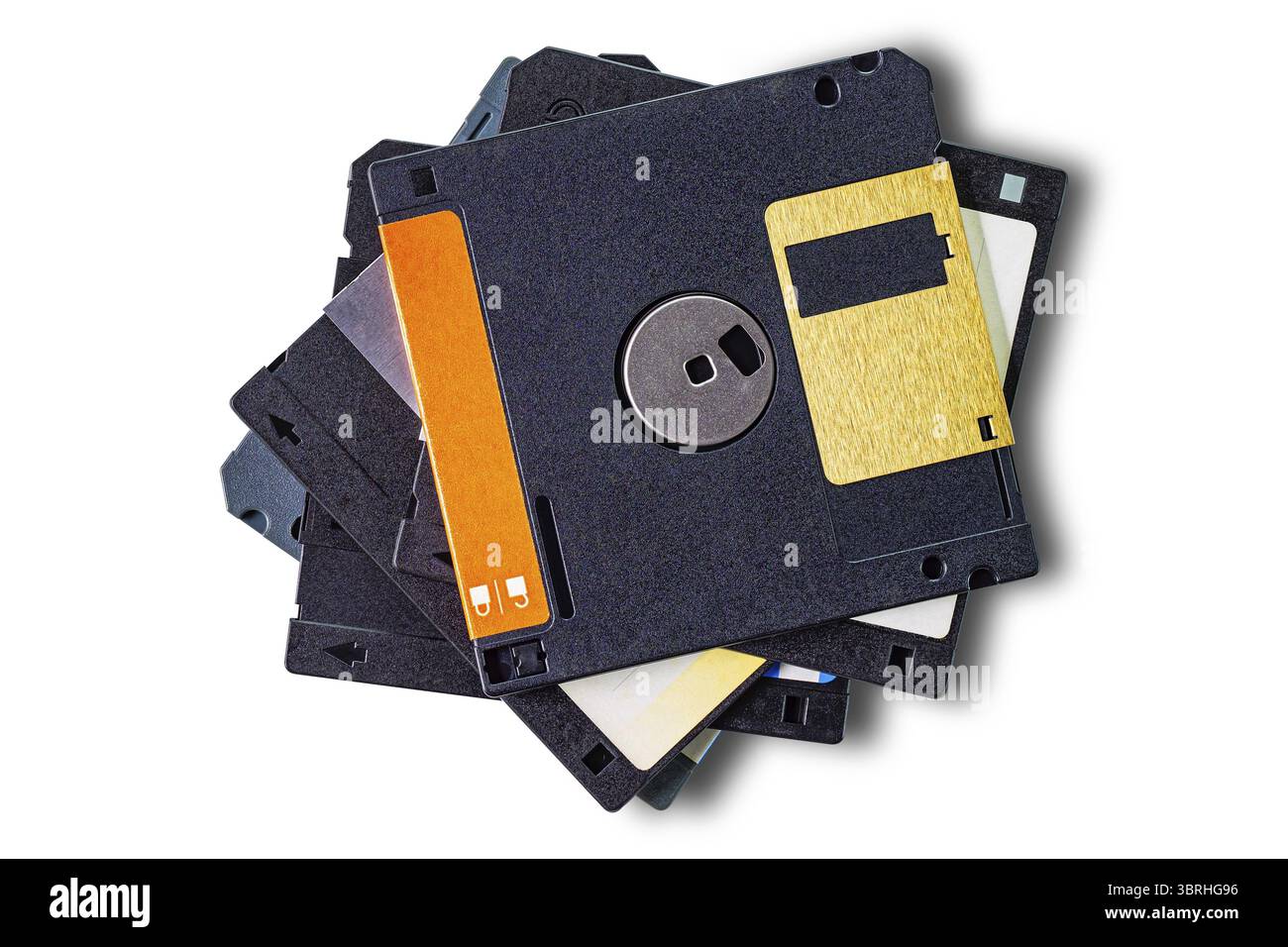 Top view pile of old storage technology diskette for old computer ...
