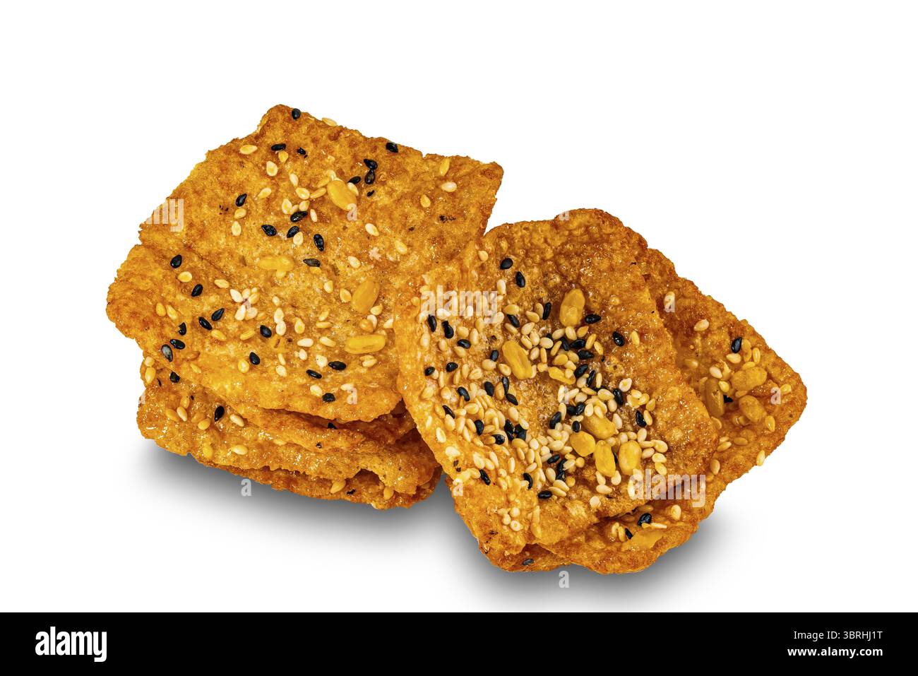 High angle view pile of square shape crispy homemade multigrain rice ...