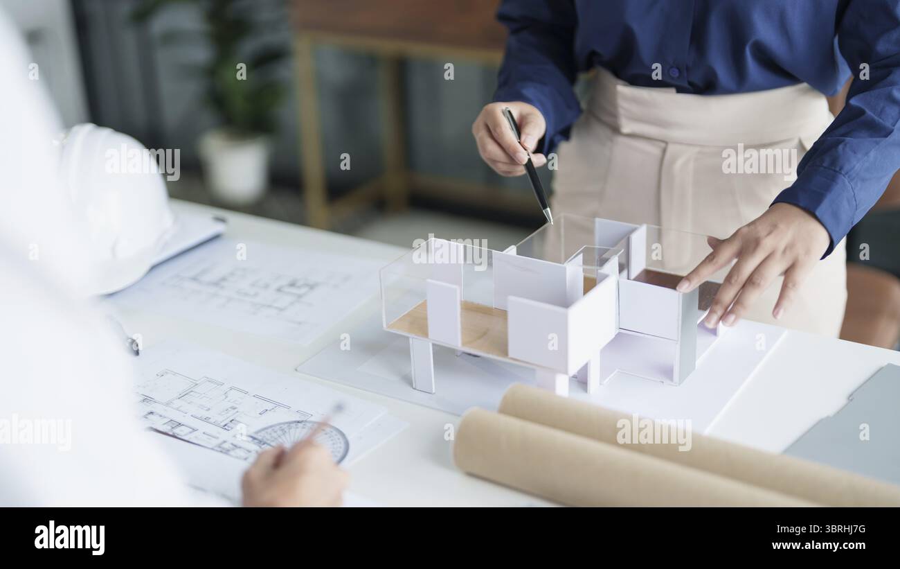 House model on Buleprint construction drawing and drawing equipment ...