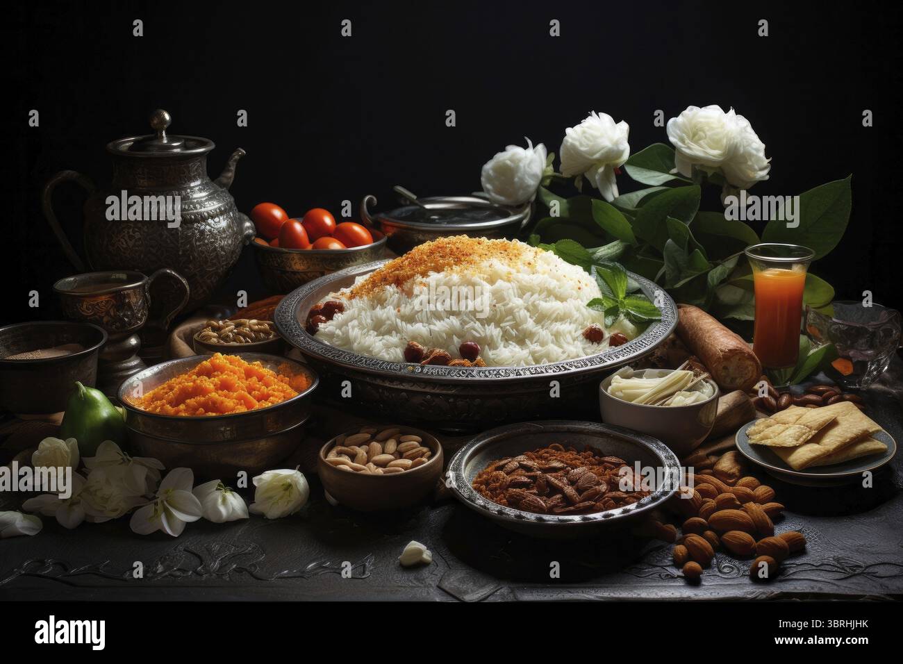 Nowruz food on the table in dark room, cultural traditional holiday in ...