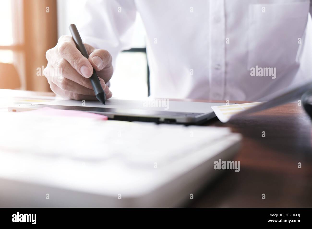 Graphic designer working on digital tablet. artist drawing on graphic ...