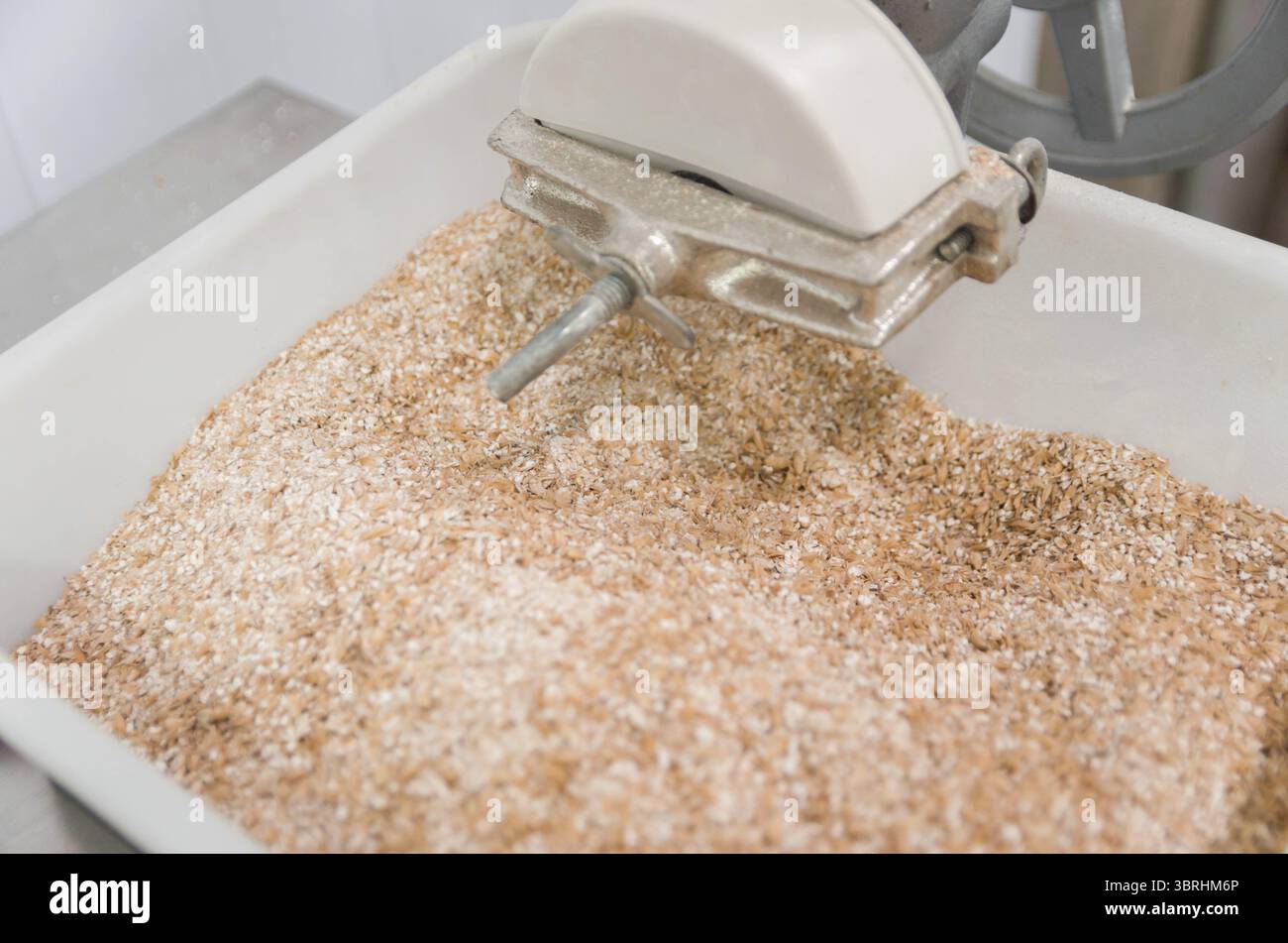 Traditional homebrewing malt grinder, grinding pilsen malt Stock Photo ...