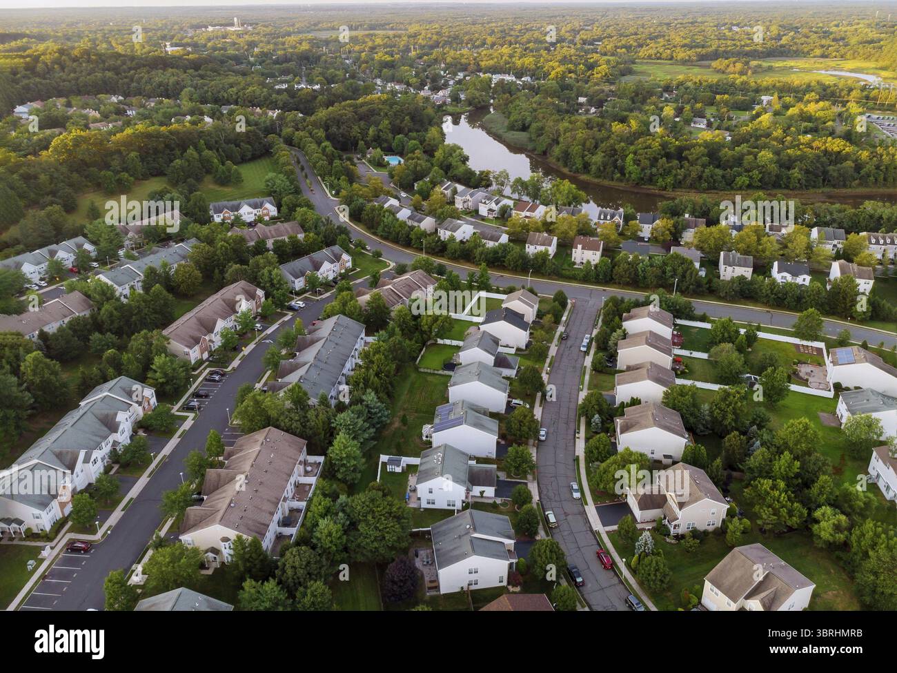 Sunrise over apartment buildings in the suburbs, the view with early ...