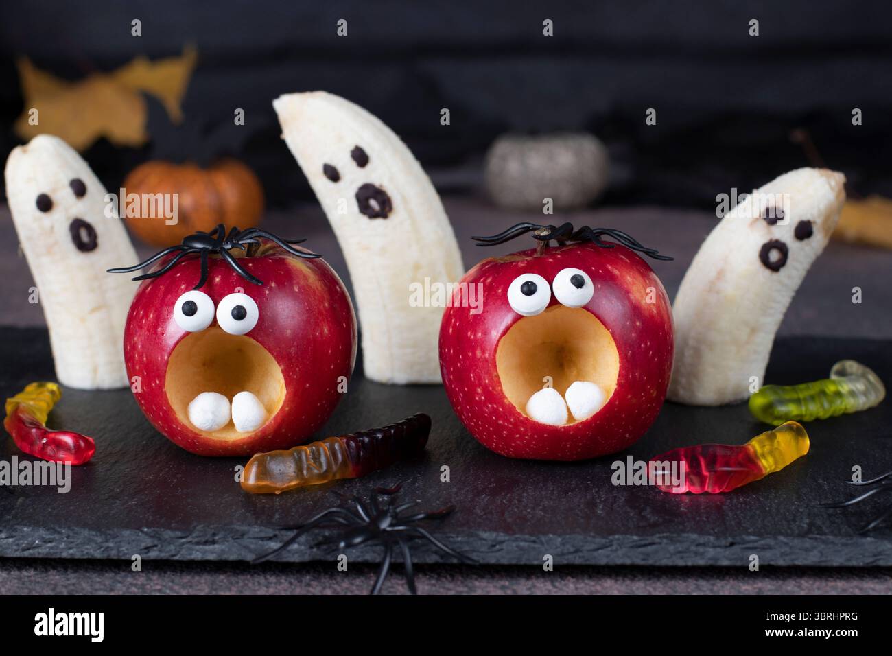 Spooky banana ghosts monsters and red apple monsters for Halloween ...
