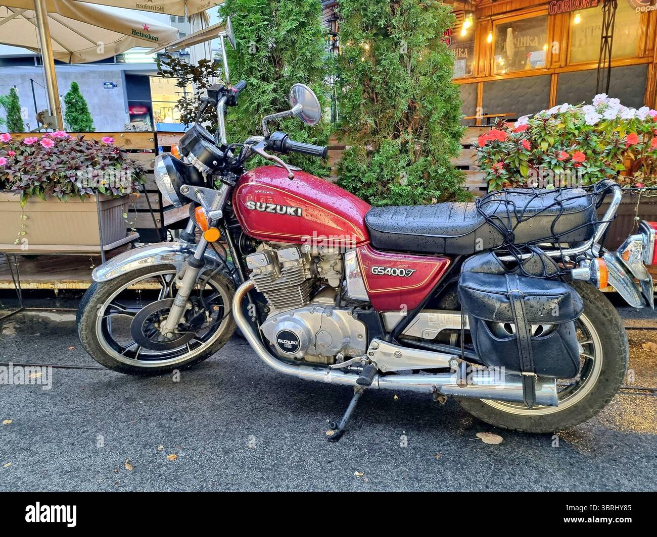 Classic road vintage motorcycle Suzuki GS400 in a street setting ...