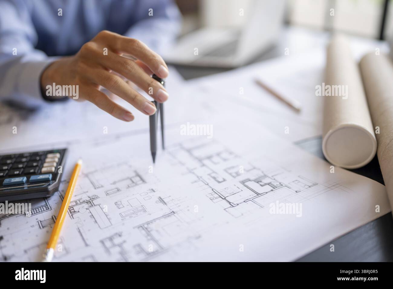 Architecture Man drawing on architectural Creative project business ...
