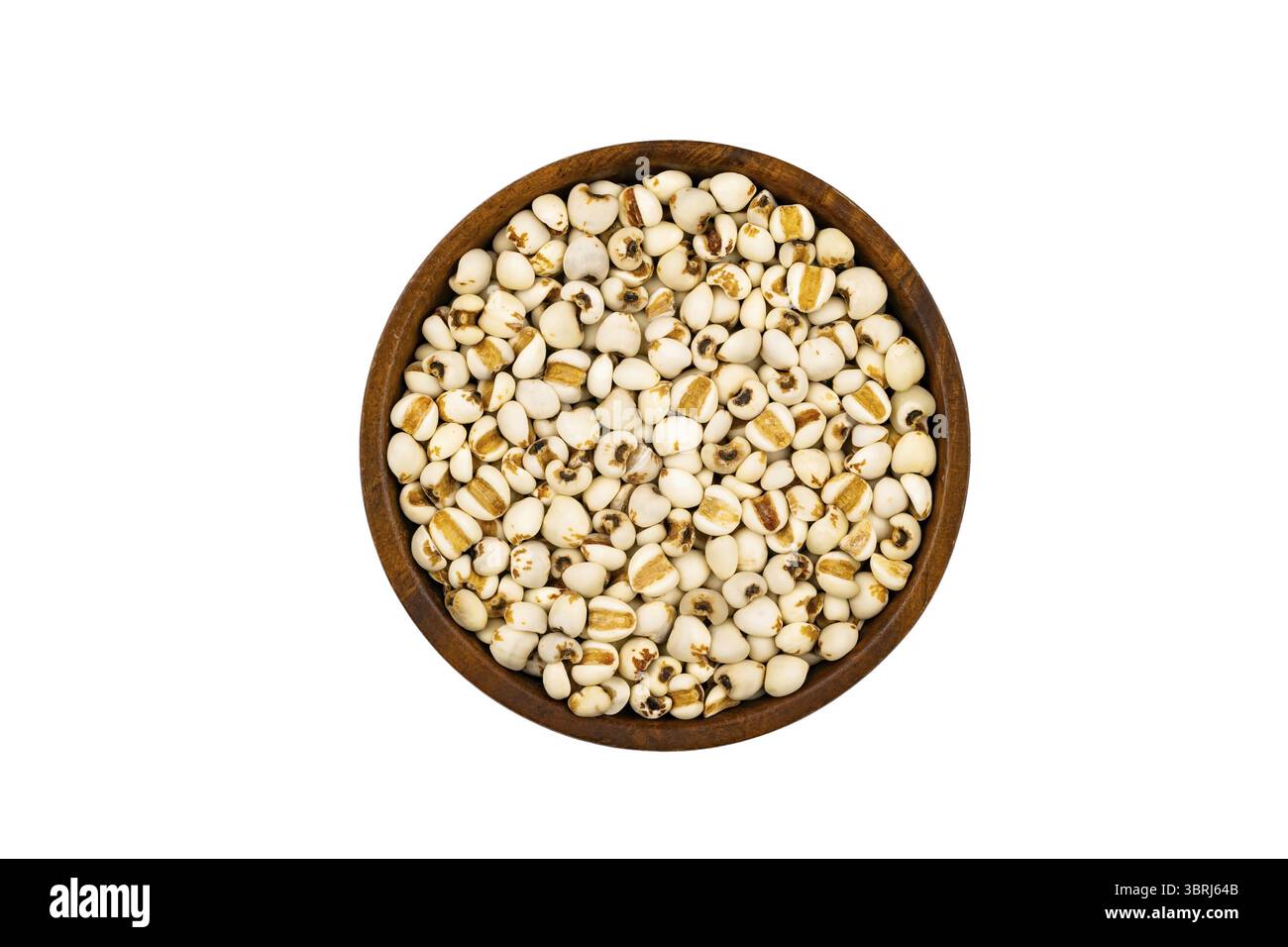 Top view or flat lay of fresh raw millet or sorghum in wooden bowl ...