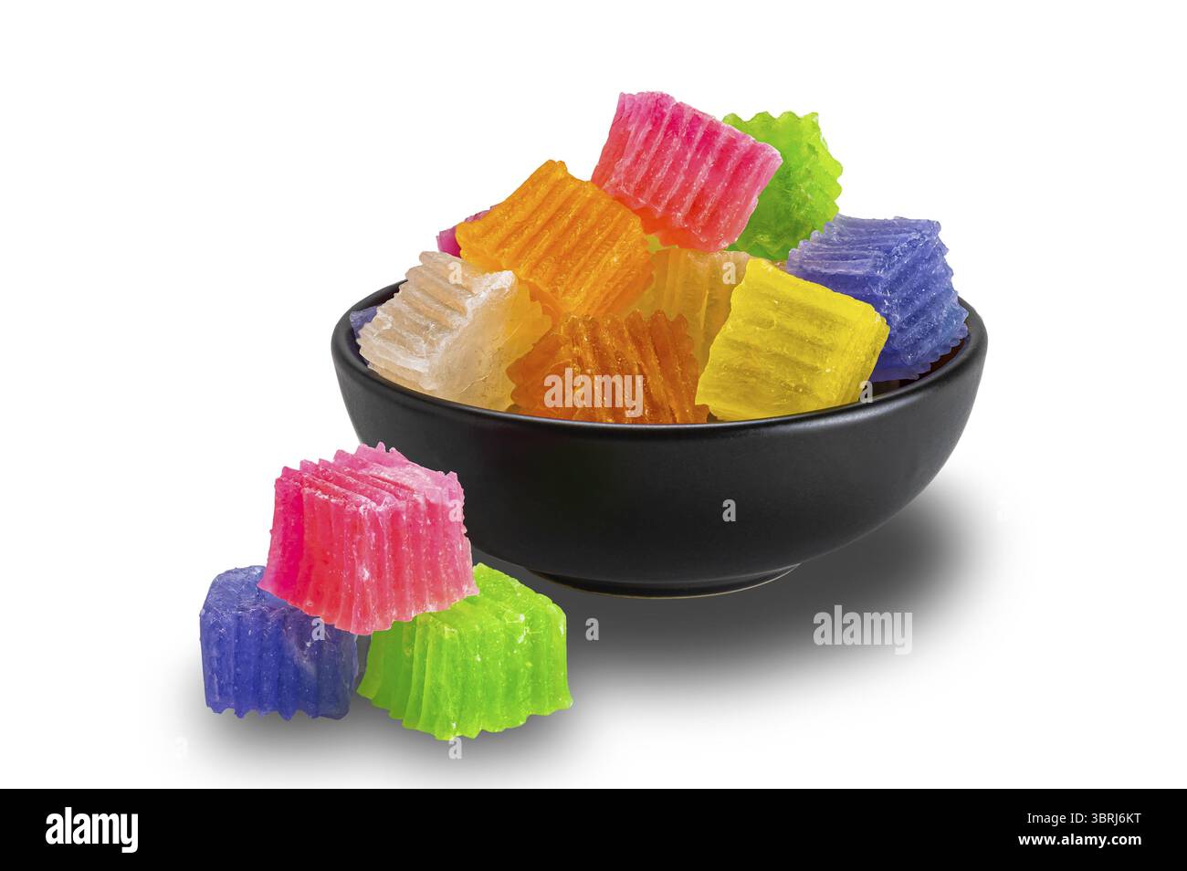 Cube shape crispy jelly. Closeup view pile of sweet colorful cube shape ...