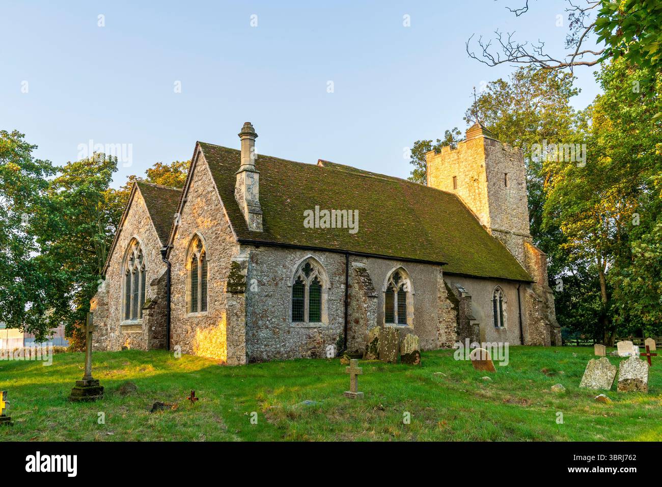 The 13th century stone church of St Augustine at the Kent village of ...