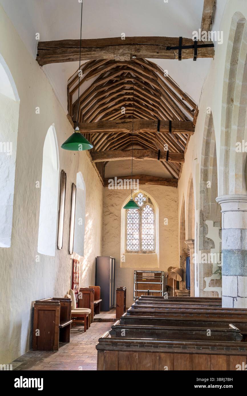 North aisle, interior, Snargate church on Romney Marsh. Pews and ...
