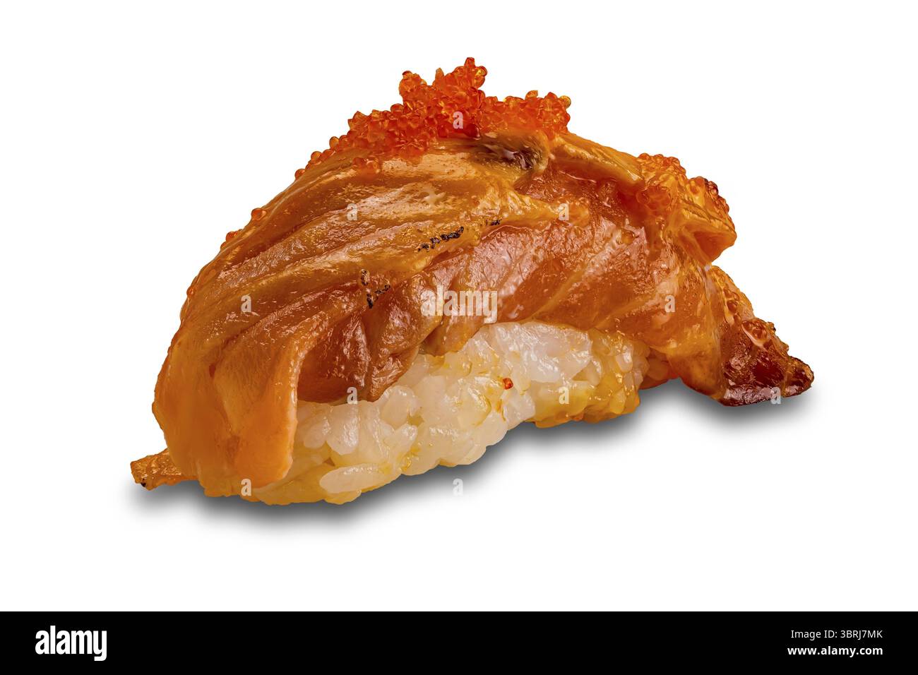 Fresh homemade fish sushi with caviar isolated on white background with ...
