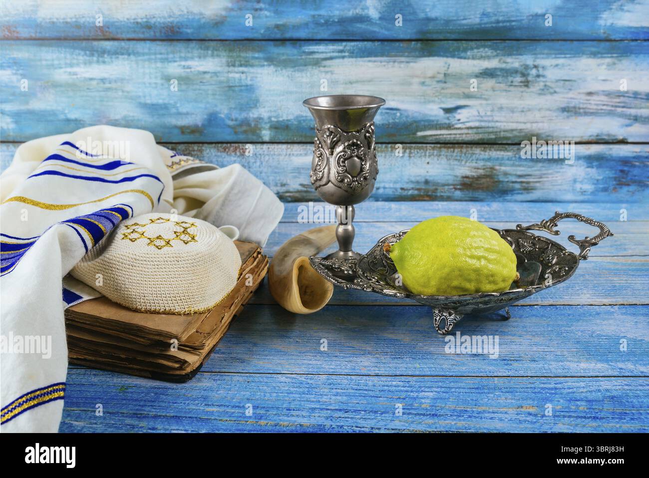 Jewish ritual festival of Sukkot in the jewish religious symbol Etrog, lulav, hadas, arava ...