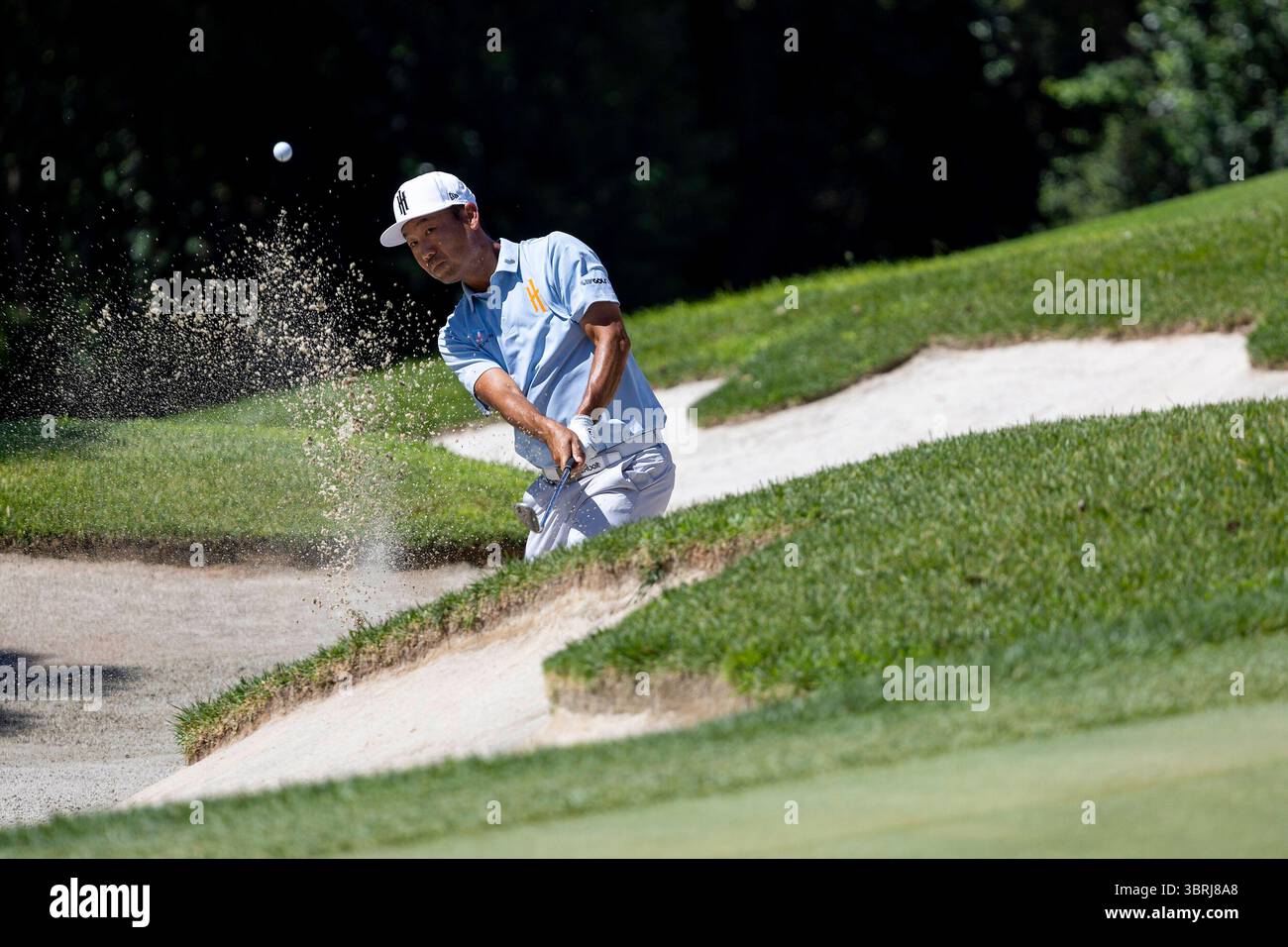 Captain Kevin Na of Iron Heads GC hits his shot from a bunker on the ...