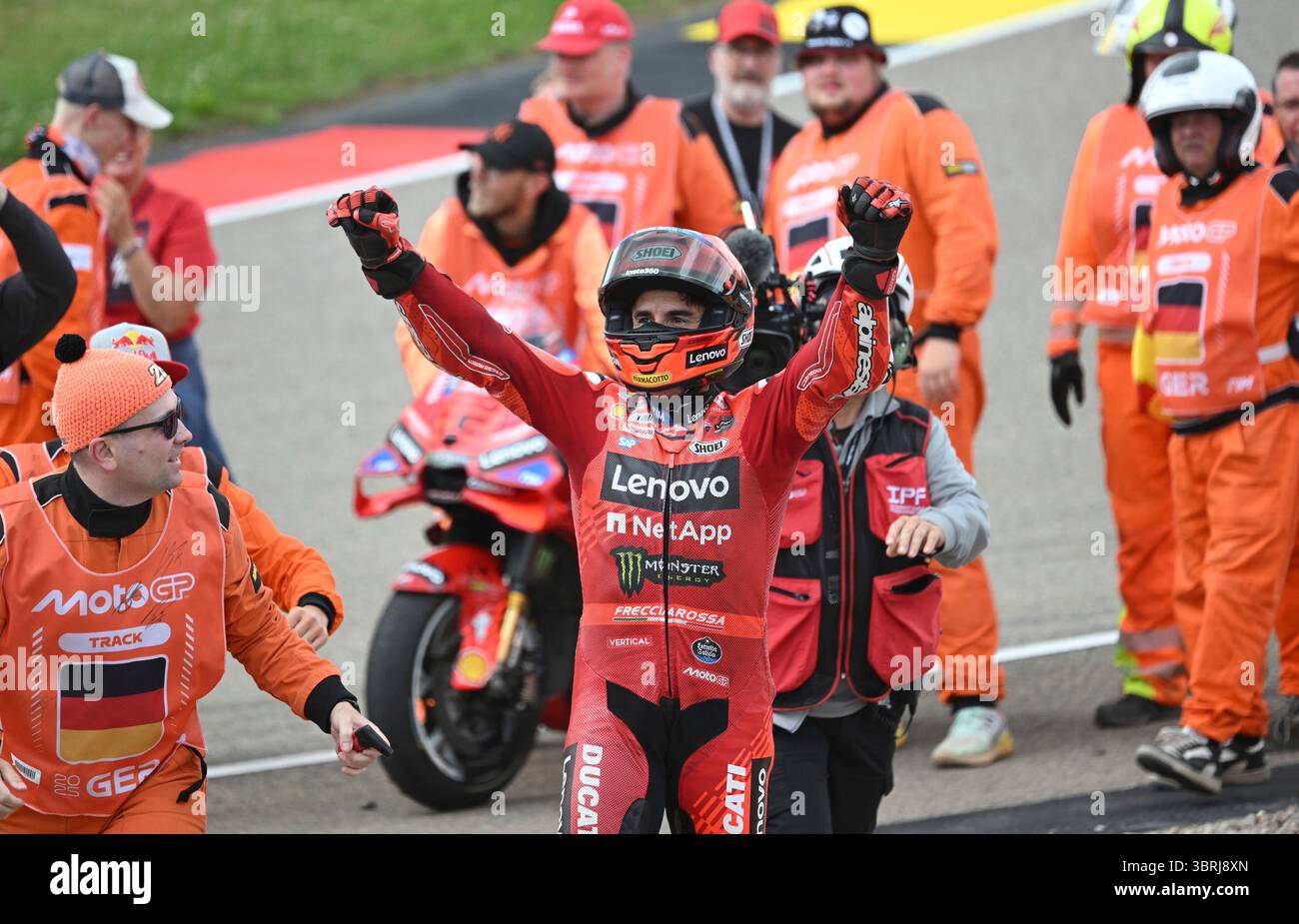 Marc Marquez from Spain from the Ducati Lenovo team celebrates after ...