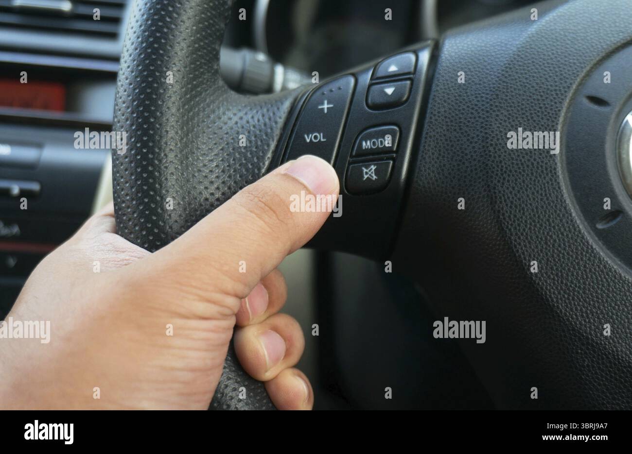 Man driver hand use the turning signal switch safety driving concept ...