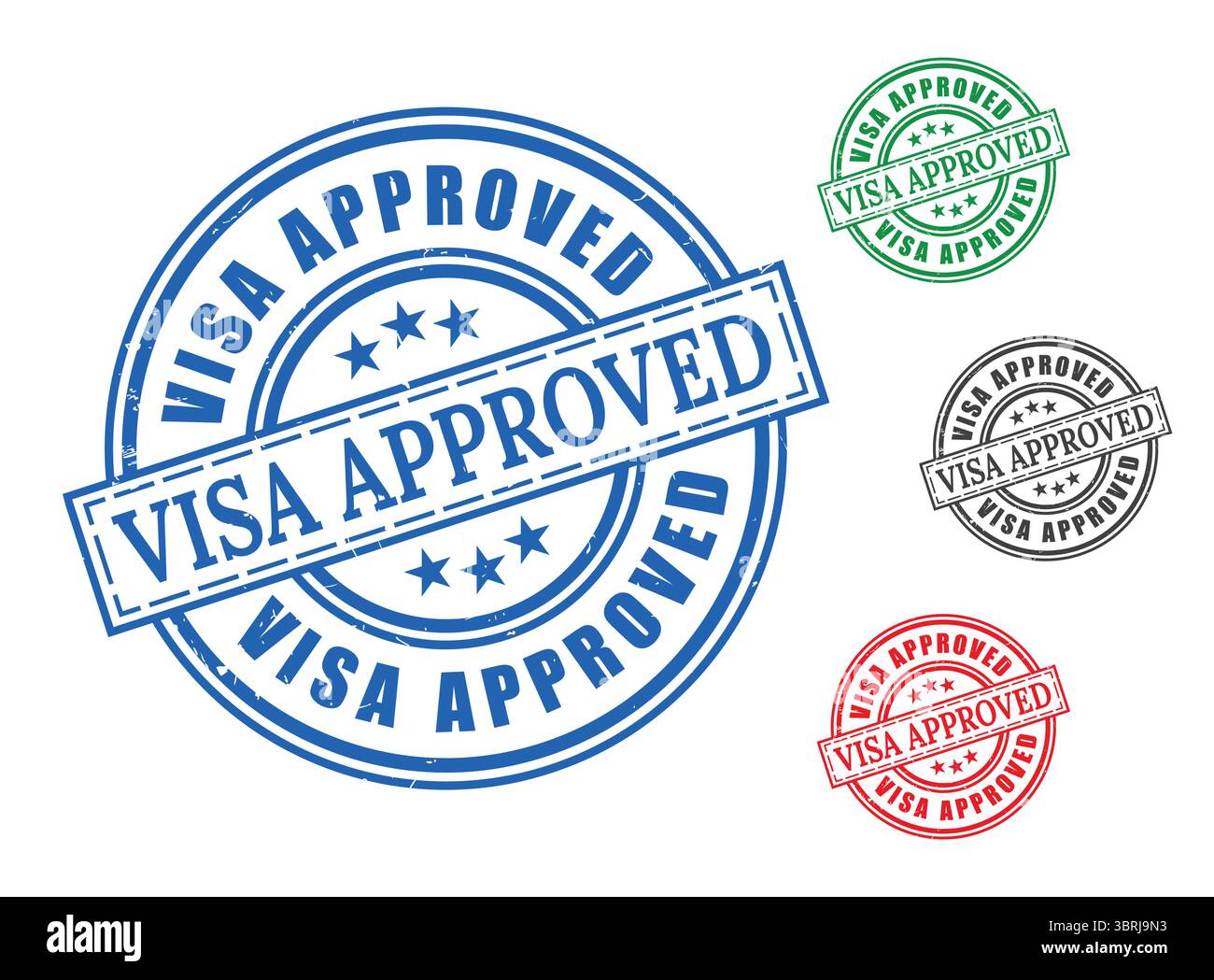 A Visa Authorization Stamp Bundle, Grunge Rubber Travel Document Labels ...