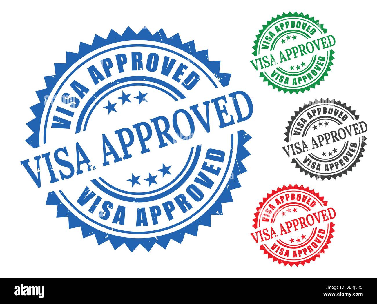 A Travel Permit Granted Badge Set, Grunge Style Visa Approval Vector ...