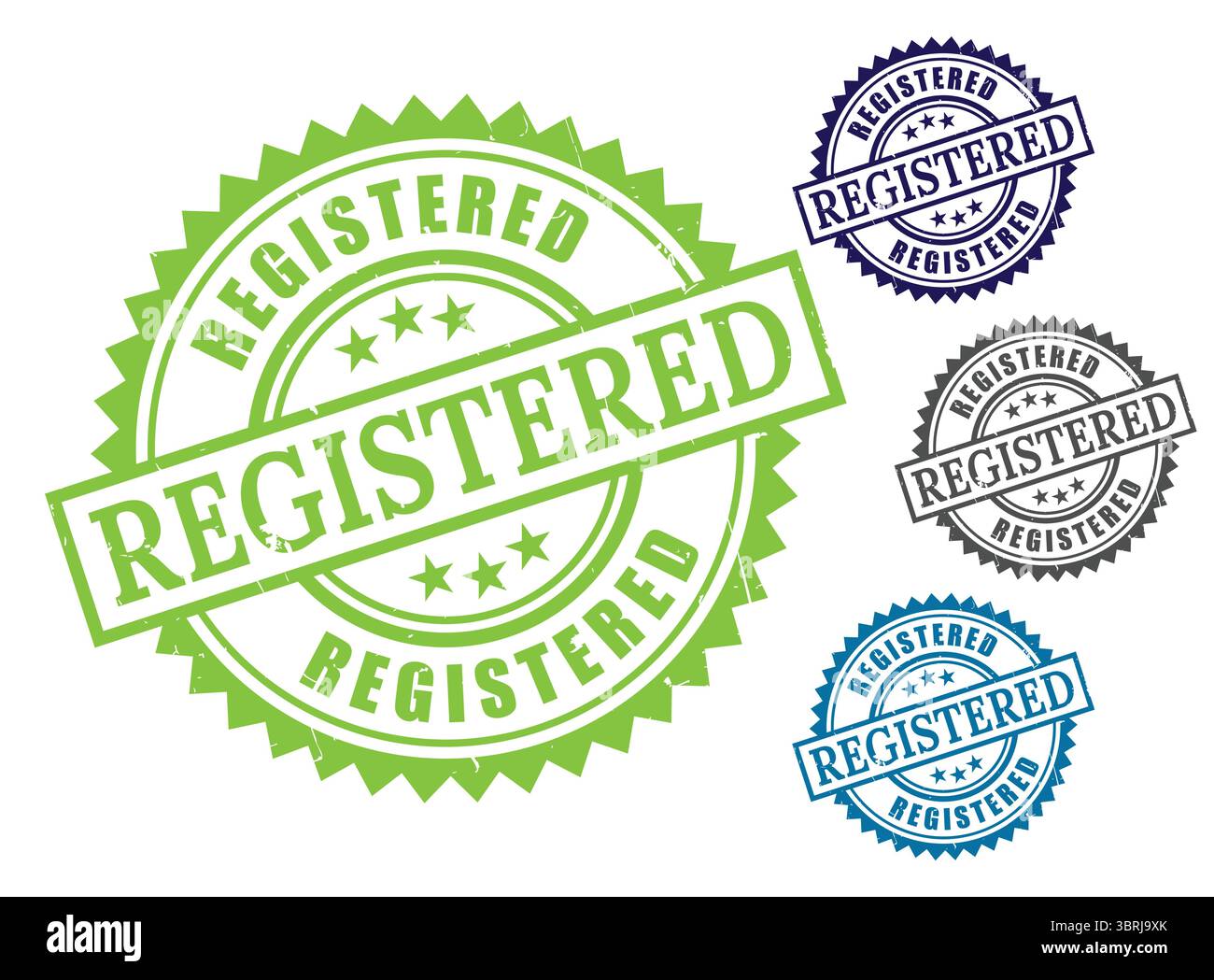 A Grunge Rubber Registered Stamp Set, Official Document Approval Vector ...