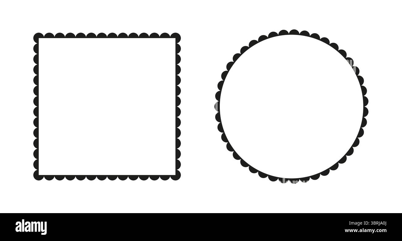 Scalloped frame mockups. Scalloped edge square, circle shapes. Label ...