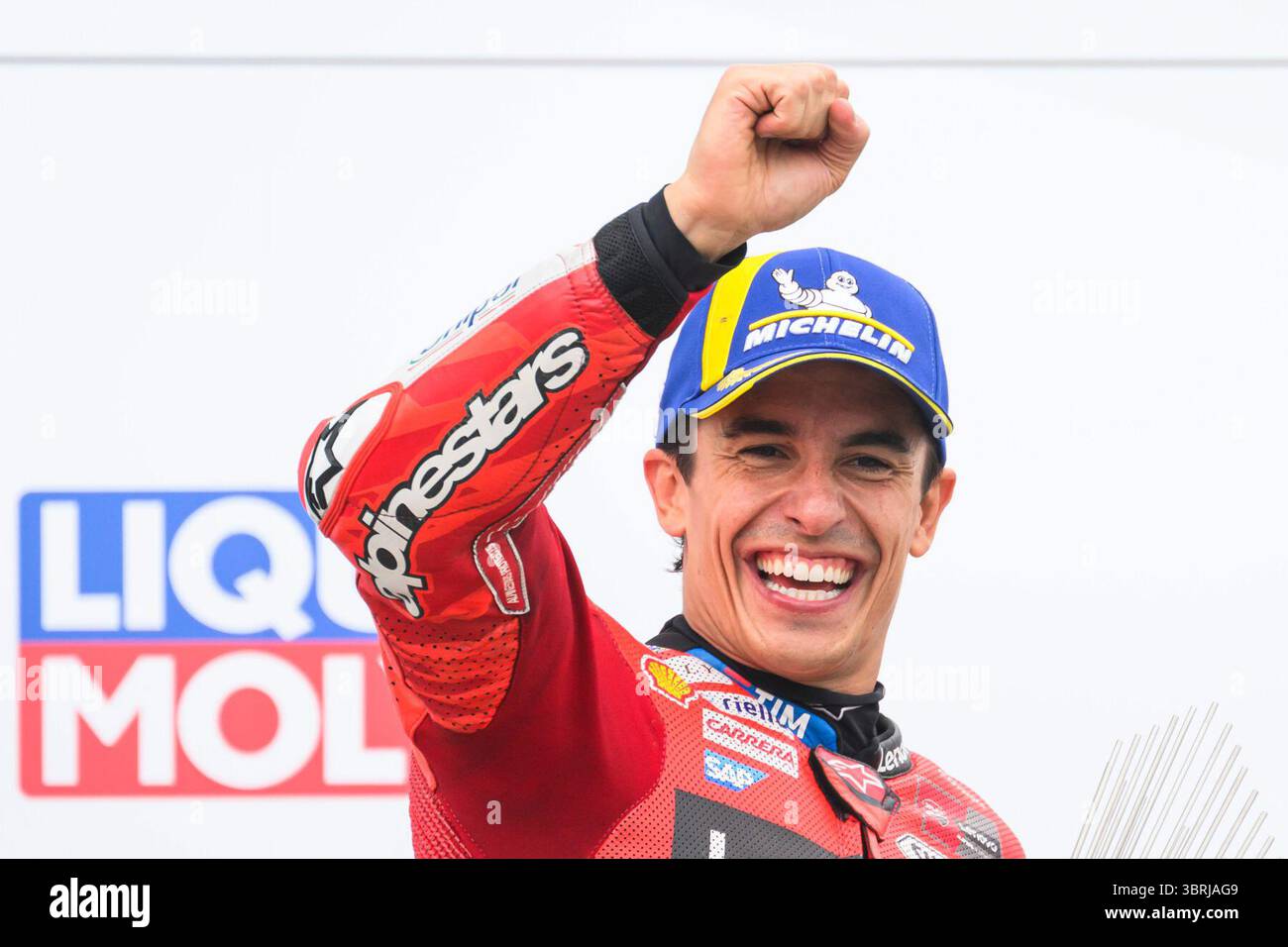 Winner Marc Marquez from Spain from the Ducati Lenovo Team celebrates ...