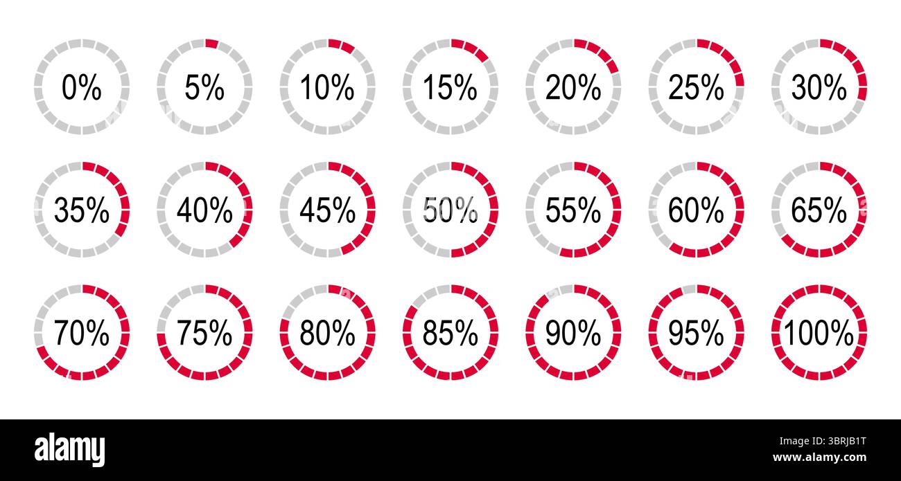 Round diagrams icons from 0 to 100 percent. Percentage elements for ...