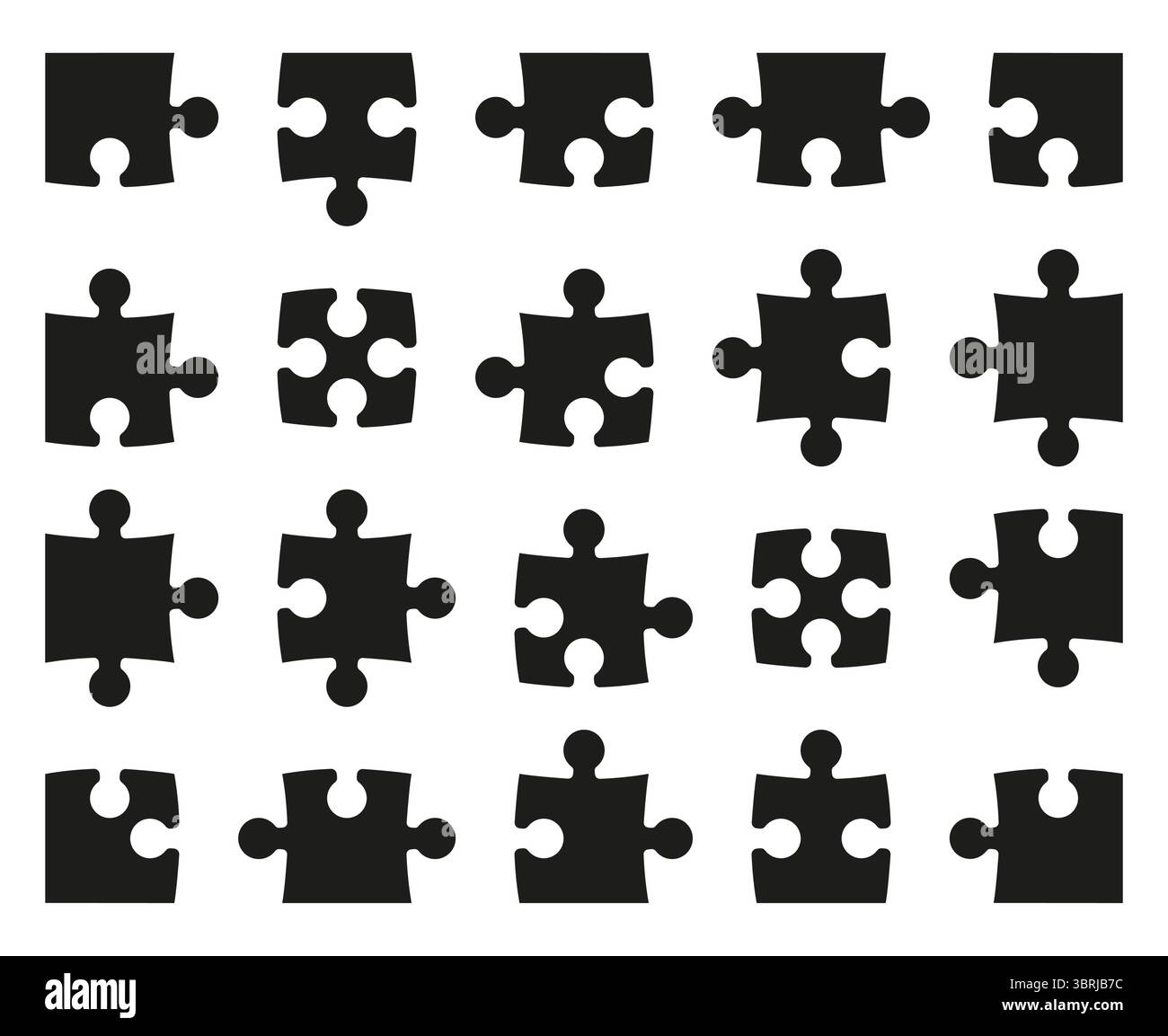 Set of black minimalist pieces puzzle icon. Jigsaw puzzle pieces simple ...