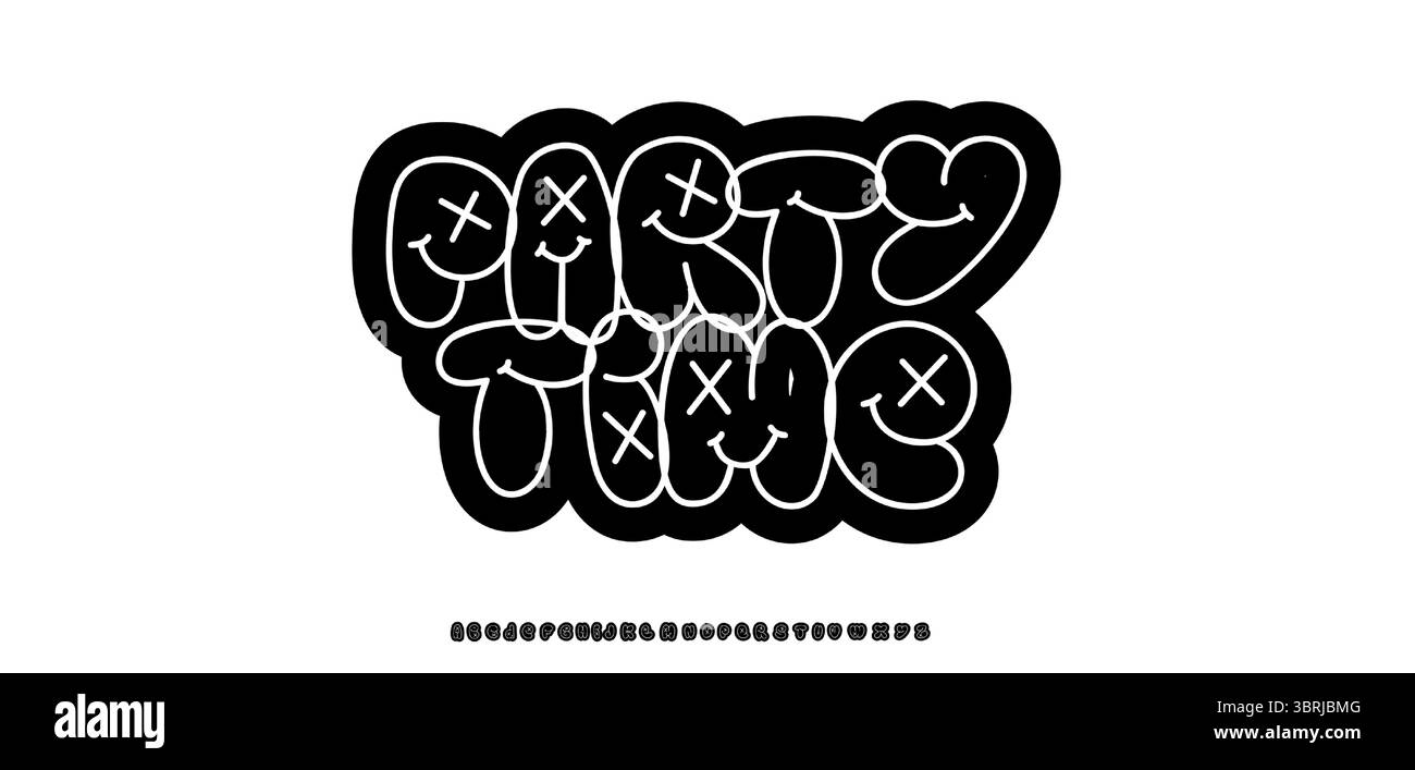 Party Time Lettering. Doodle Logo Font, Bubble Graffiti Style Alphabet ...