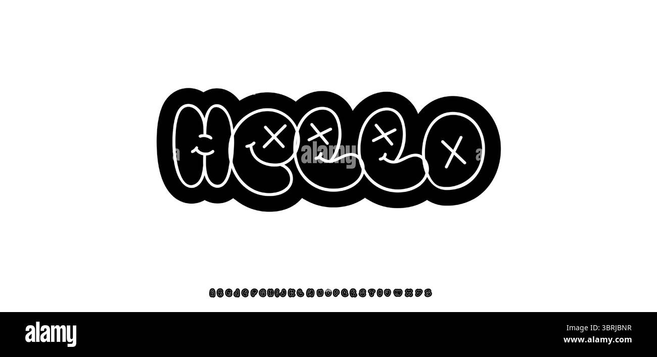Bubble Pop Art Graffiti Hello Lettering Doodle Font, Cartoon Funky ...