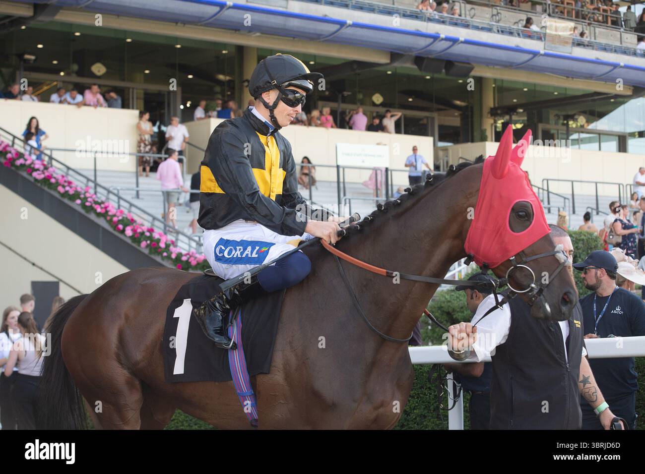 Ascot, Berkshire, UK. 12th July, 2025. Horse MOUNT ATLAS ridden by jockey David Probert heads ...