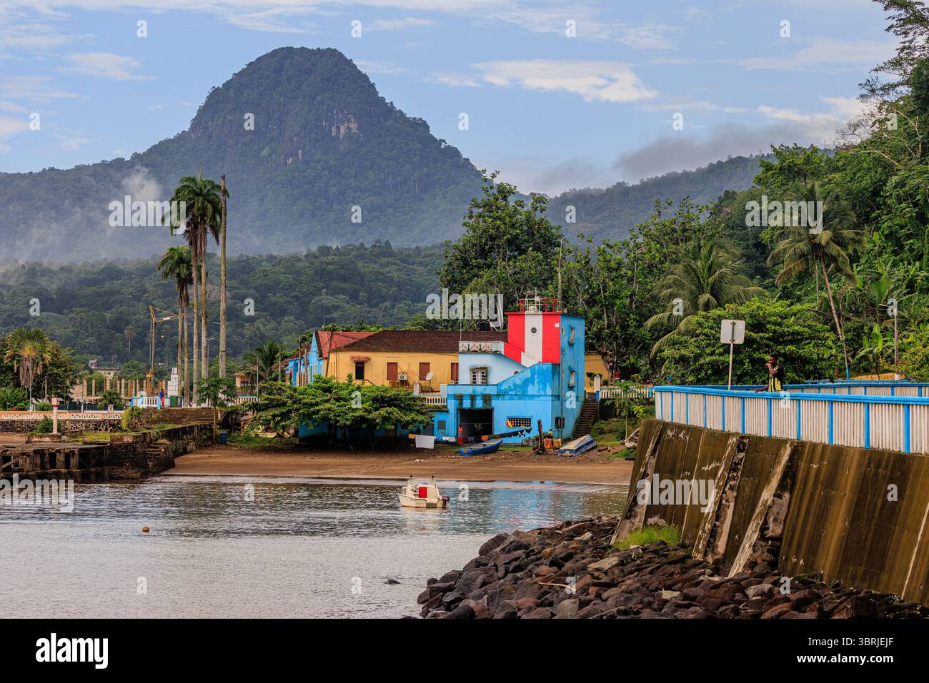 landscape view of santo antonio capital of principe across the harbour ...