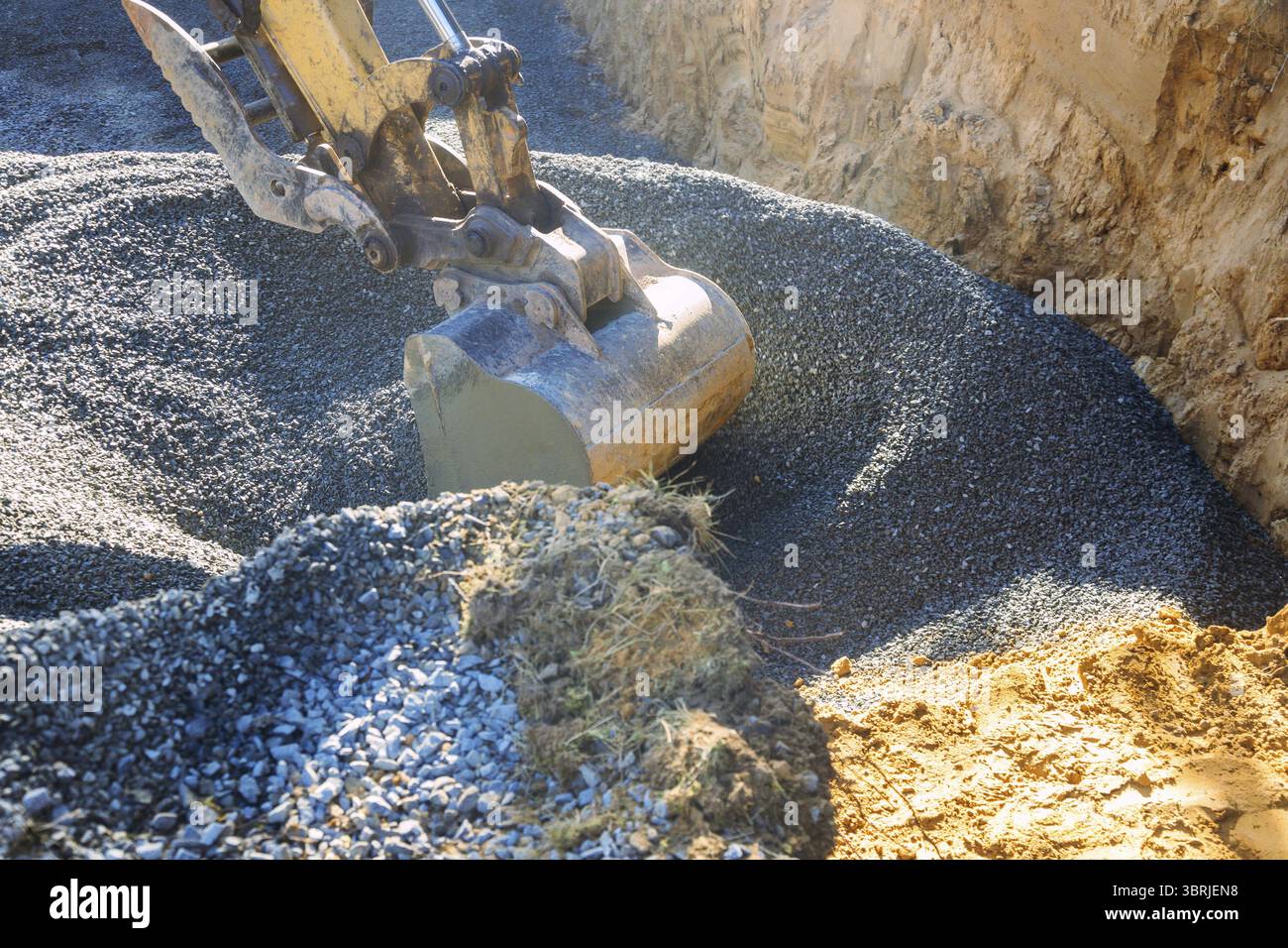 Industrial machinery construction site, heavy duty excavator moving ...