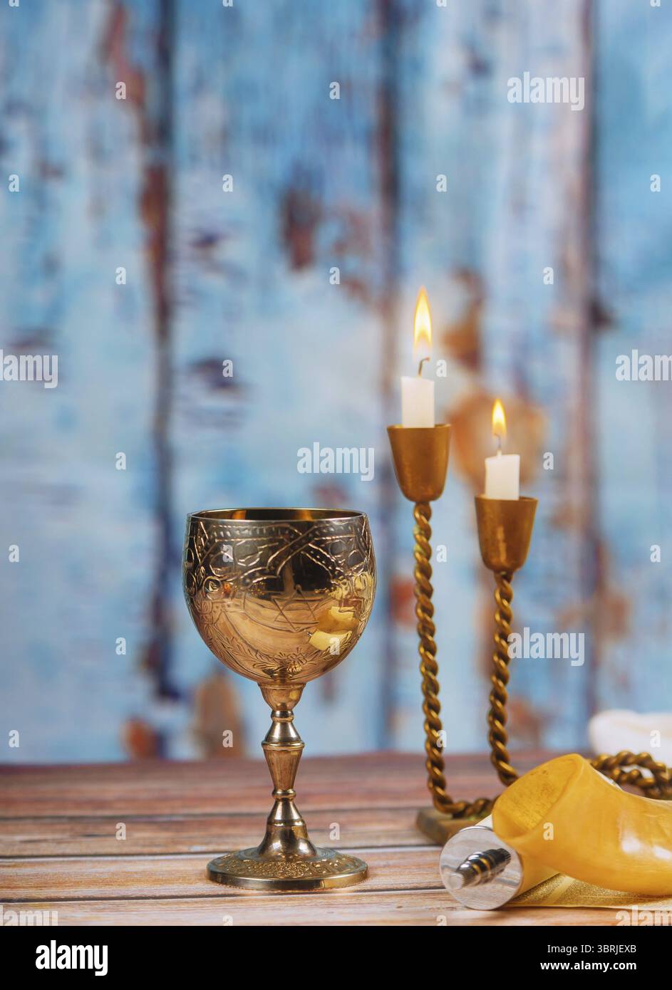 Shabbat challah bread, shabbat wine and candles on Prayer Shawl Tallit ...