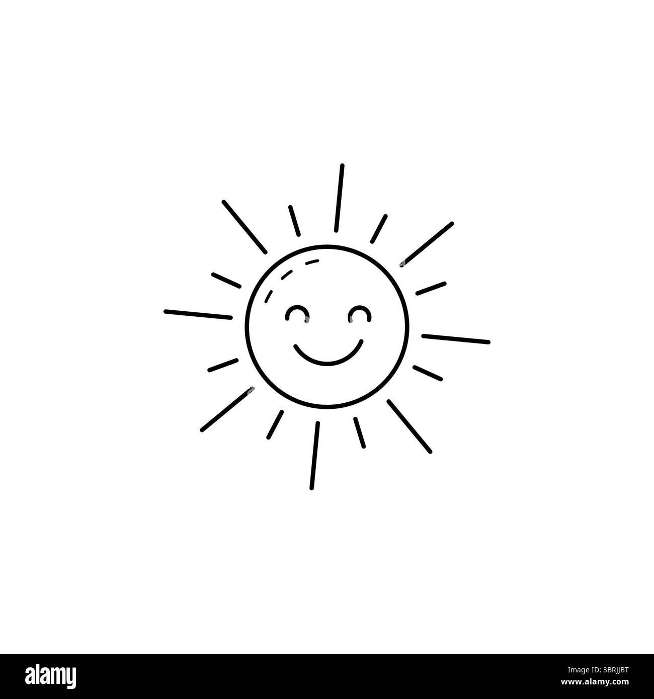 Minimalist line art smiling sun icon with rays, suitable for children’s ...