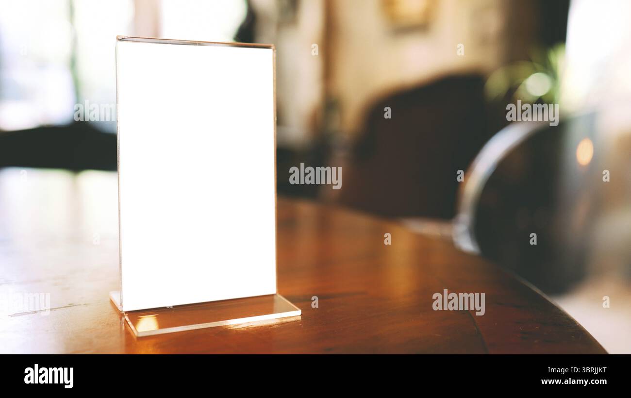 Restaurant cafe menu. Menu frame standing on wood table in Bar ...