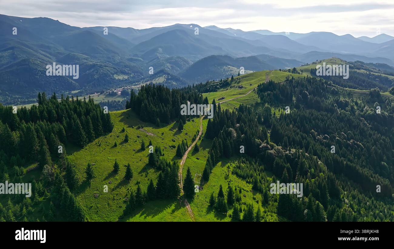 Aerial View of Lush Green Mountain Landscape. Drone view of a scenic ...