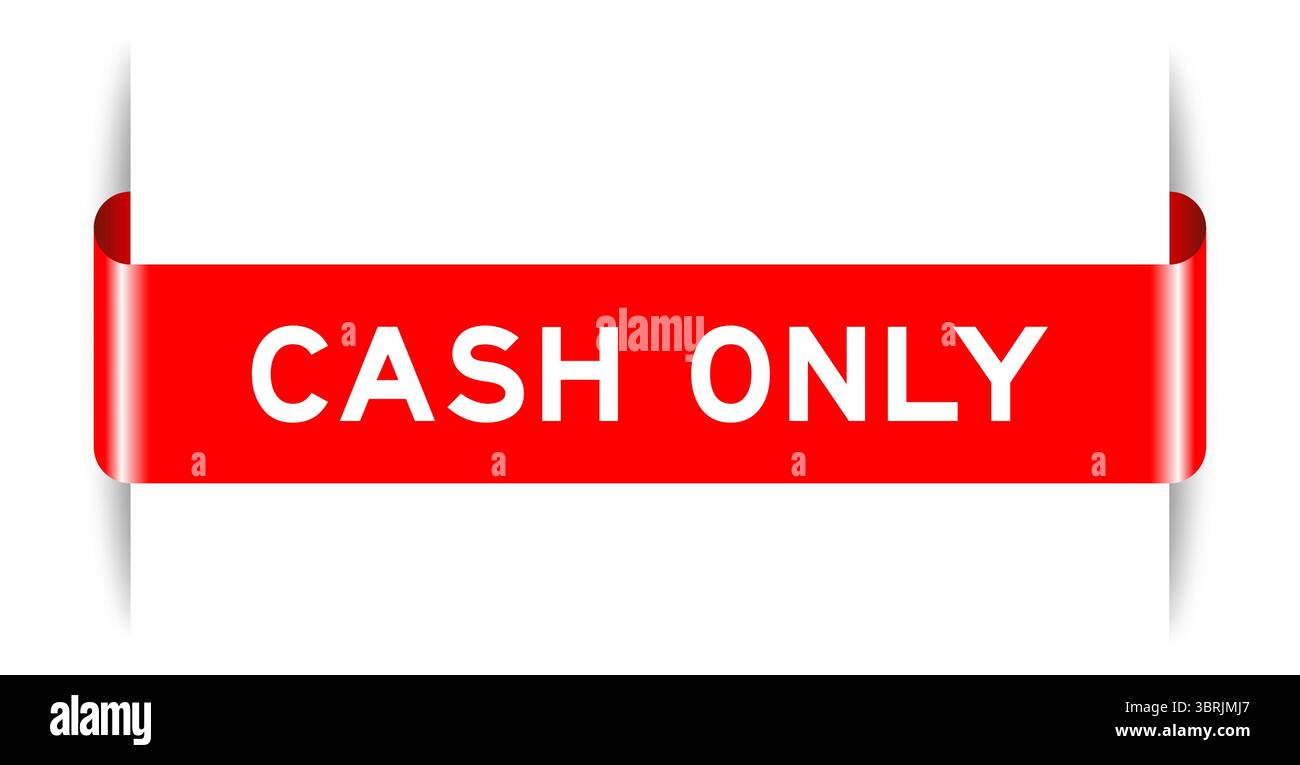 Red color inserted label banner with word cash only on white background ...