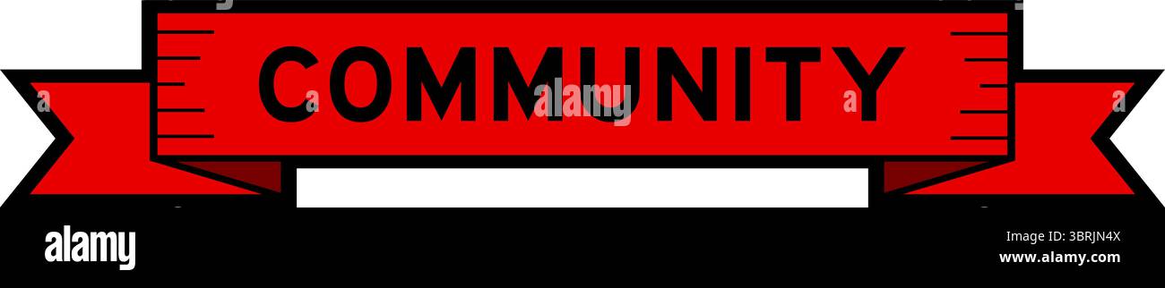 Ribbon label banner with word community in red color on white ...