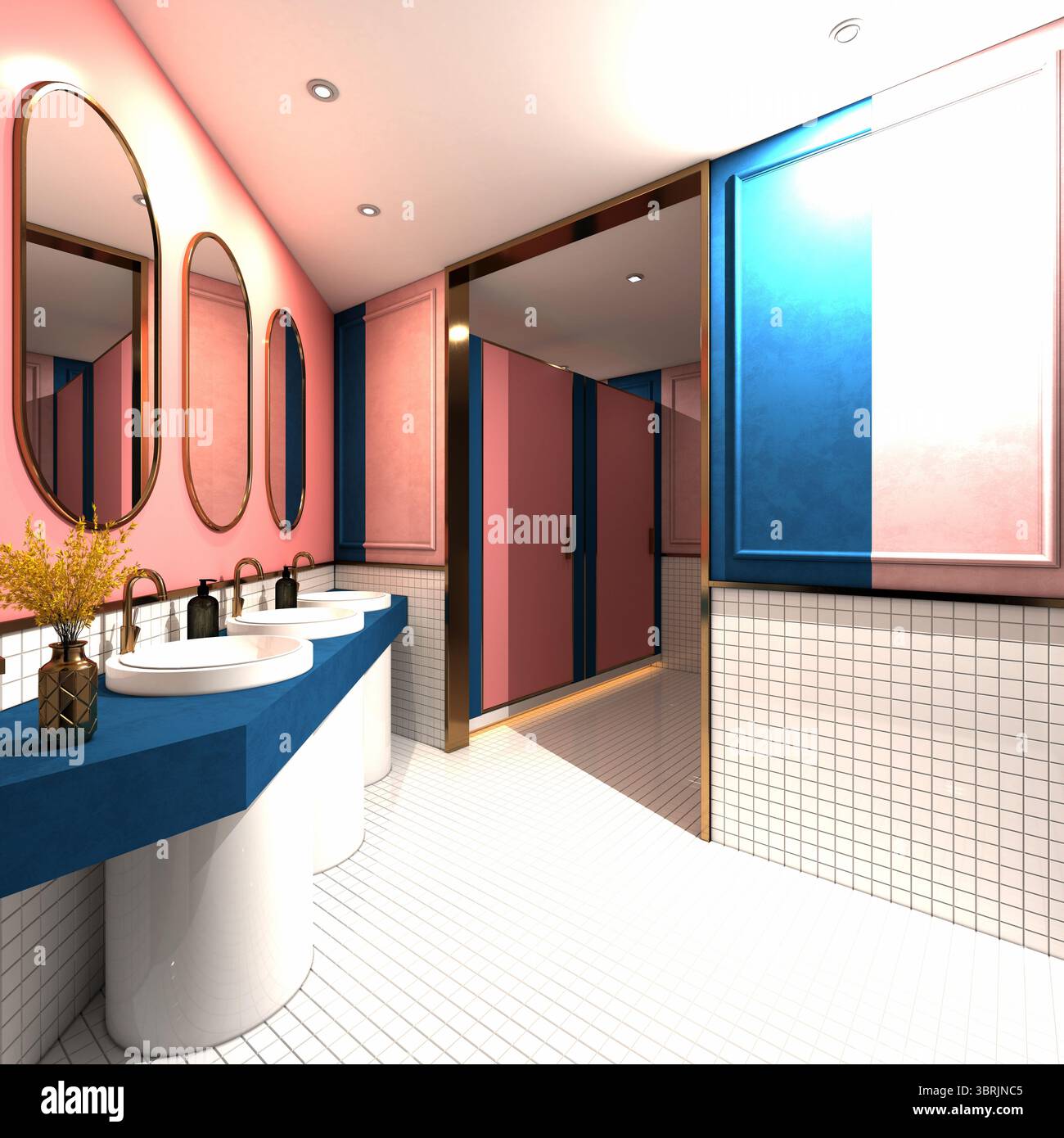 3d render bathroom restroom interior Stock Photo - Alamy