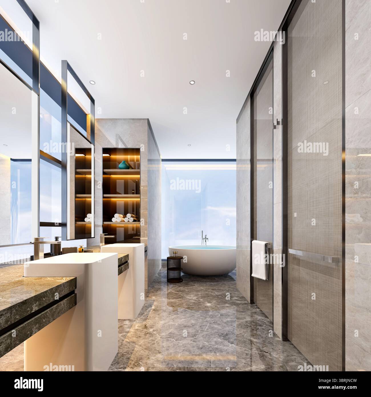 3d render bathroom restroom interior Stock Photo - Alamy