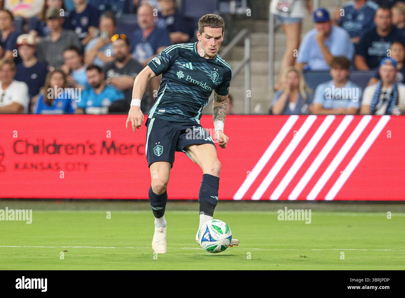 July 12, 2025: Seattle Sounders forward Ryan Kent (77) dribbles the ...