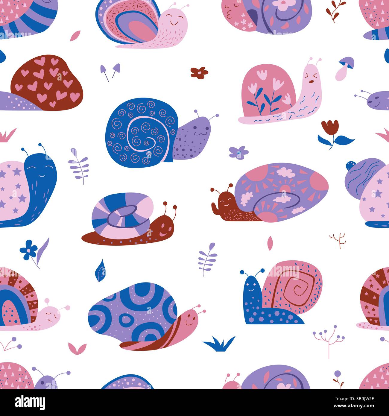 Blue and purple baby slugs with different patterns on spiral shells ...