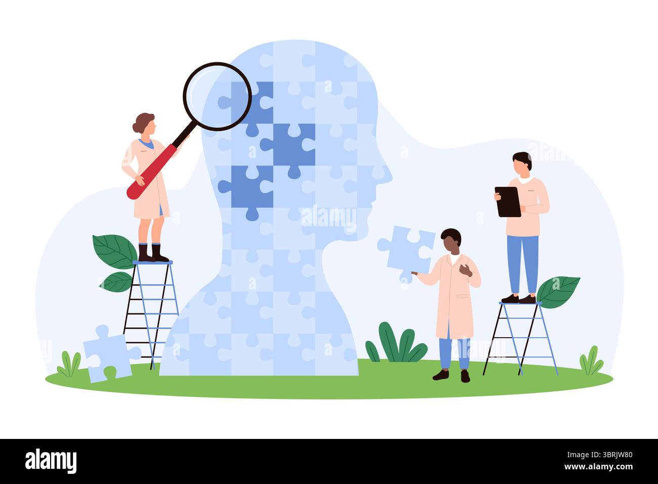 Vector illustration of tiny people addressing mental health issues ...