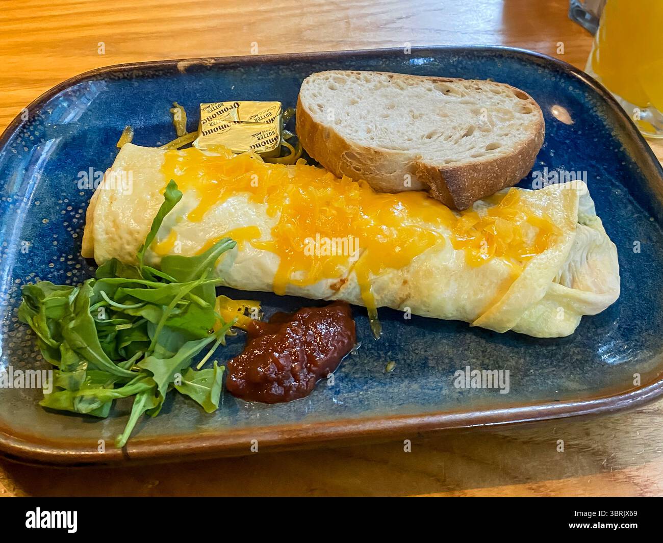 Salted breakfast made by omelettes with cheese in Dublin, Ireland, on ...