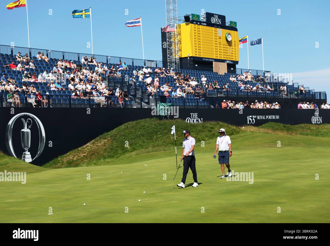 Amateur golfer Frazer Jones of England on the 18th green during a ...