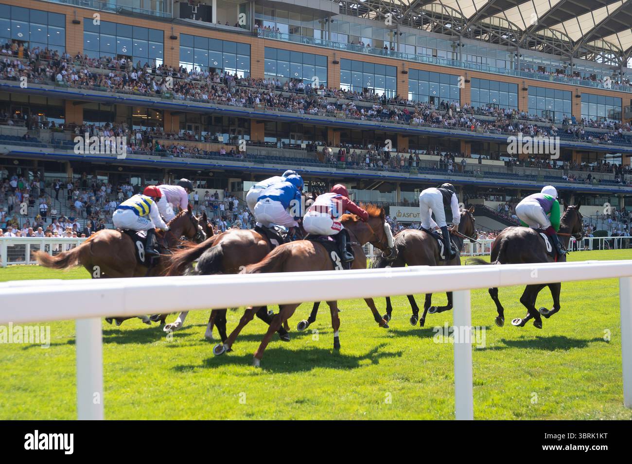 Ascot, Berkshire, UK. 12th July, 2025. Horses leave the stalls in the 1 mile, 6 furlongs King ...