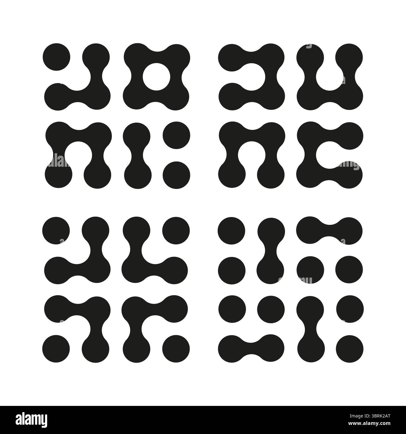 Metaball icons. Connected dots symbols set isolated on white backdrop. Abstract circles seamless ...