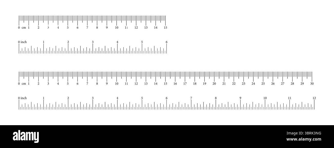 Measuring sticks. Ruler scales 6,12 inch and 15, 30 centimeters, markup ...