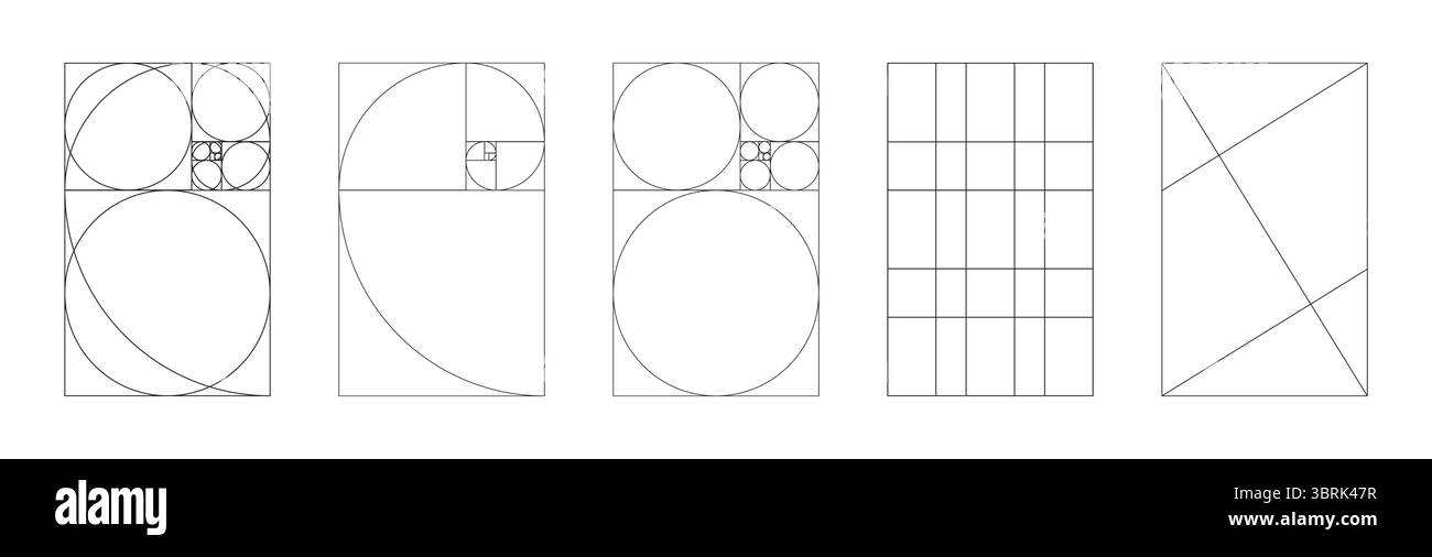 Golden ratio template. Method golden section pattern. Fibonacci array ...