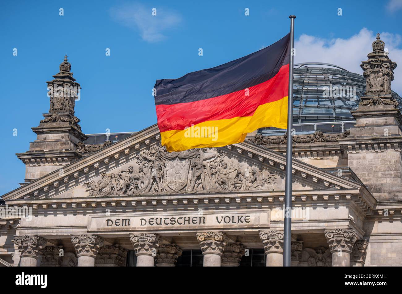 Berlin, Germany. 13th July, 2025. The German flag flies in front of the ...